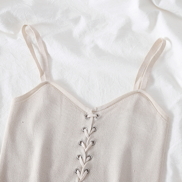 Drawstring Crop Top Female Camis V-neck Vest White Stretchy Tank Tops ...