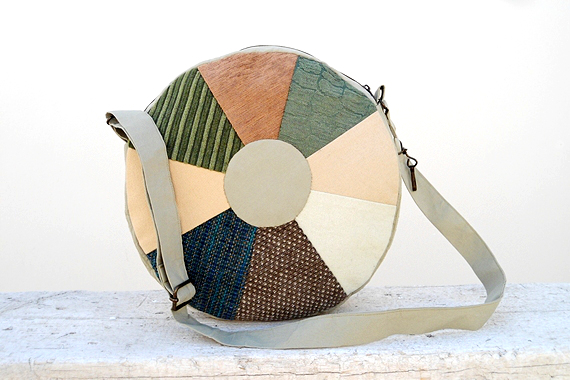 Round Backpack Or Round Bag Green Beige Blue, Cotton Patchwork Bag ...