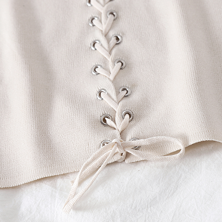 Drawstring Crop Top Female Camis V-neck Vest White Stretchy Tank Tops ...